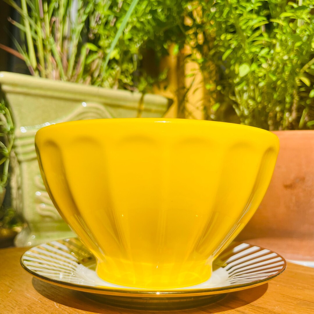 Upcycled Yellow Ceramic Planter, 5.75”x3.25” Tall Pot With Drainage and ...