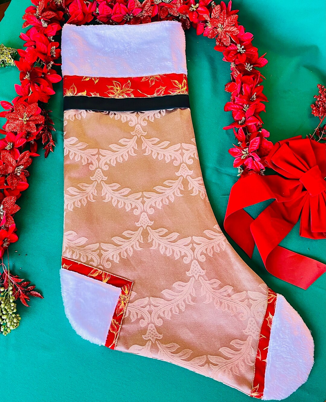 Large Christmas Stocking, Upcycled ~32”long X ~11.5”wide, Giant Beige ...