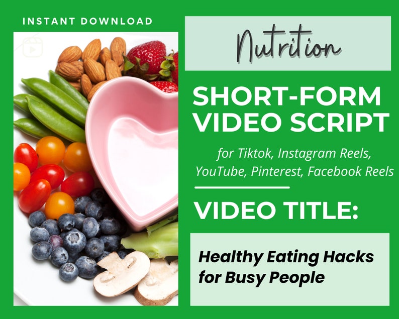 Nutrition Video Script: Healthy Eating Hacks for Social Media (PDF) - Etsy