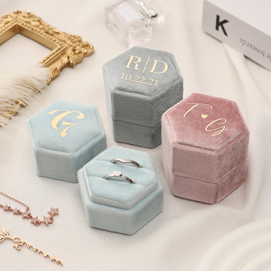 Personalized Wedding Ring Box,double Slot Velvet Ring Box,proposal Ring ...