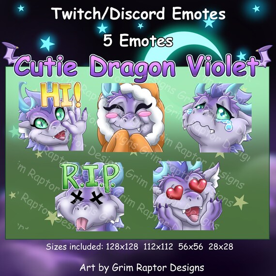 Twitch or Discord Emotes Cutie Dragon Violet | Etsy