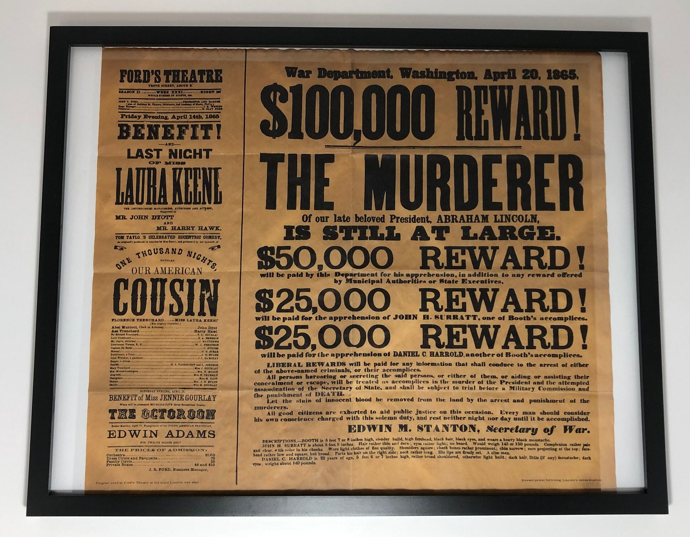 John Wilkes Booth Wanted Poster (replica) - Etsy