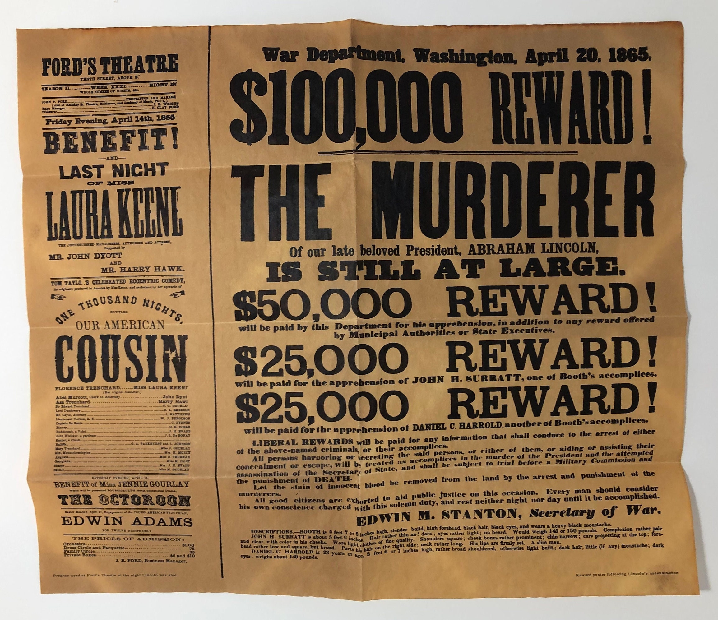 John Wilkes Booth Wanted Poster (replica) - Etsy
