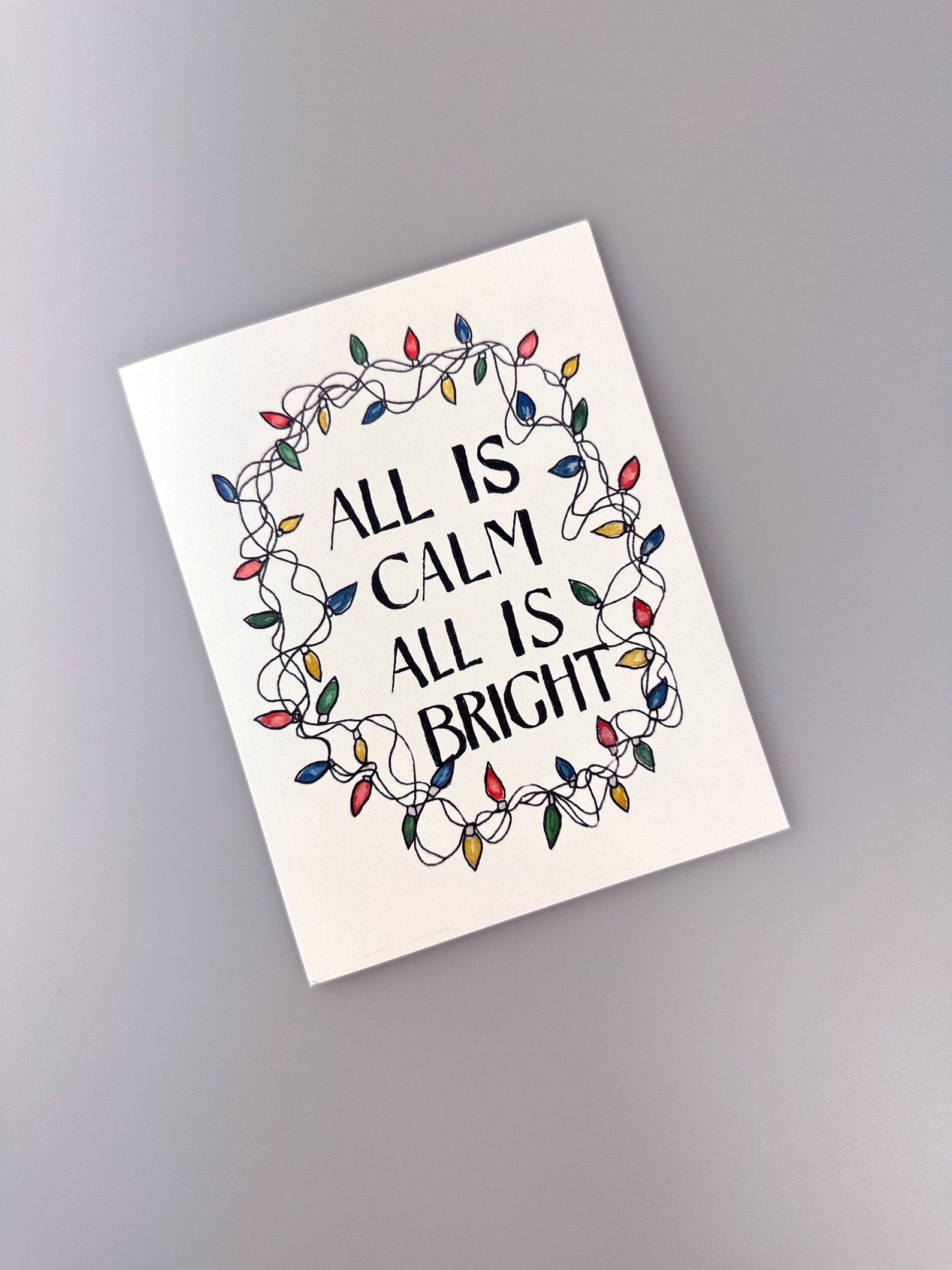 All is Calm All is Bright Christmas Card - String Lights - Blank Inside ...