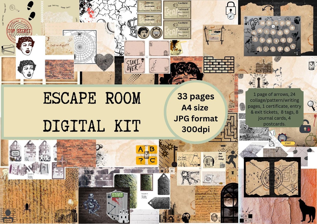 Escape Room Junk Journal & Scrapbook Paper Kit, Printable, Digital ...