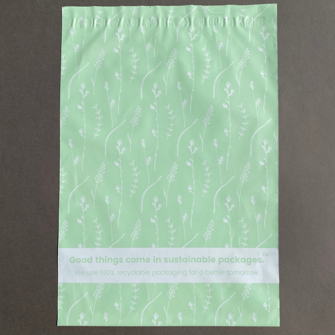 Eco-friendly Poly Mailers 10x13, Green Wild Flowers, Pack of 25, 50 or ...