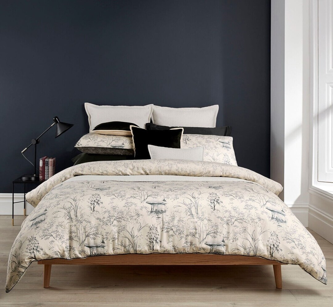 CHRISTY Bedding King Size Ivory & Charcoal Japanese Garden Duvet Cover Set - Etsy UK