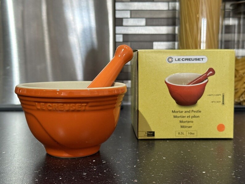 Le Creuset New Stoneware Ceramic Orange Pestle and Mortar Set - Etsy