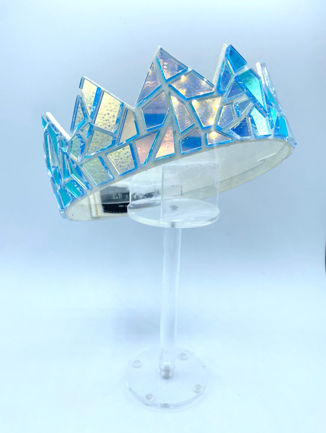 Iridescent Mirror Crown on White Leather - Etsy