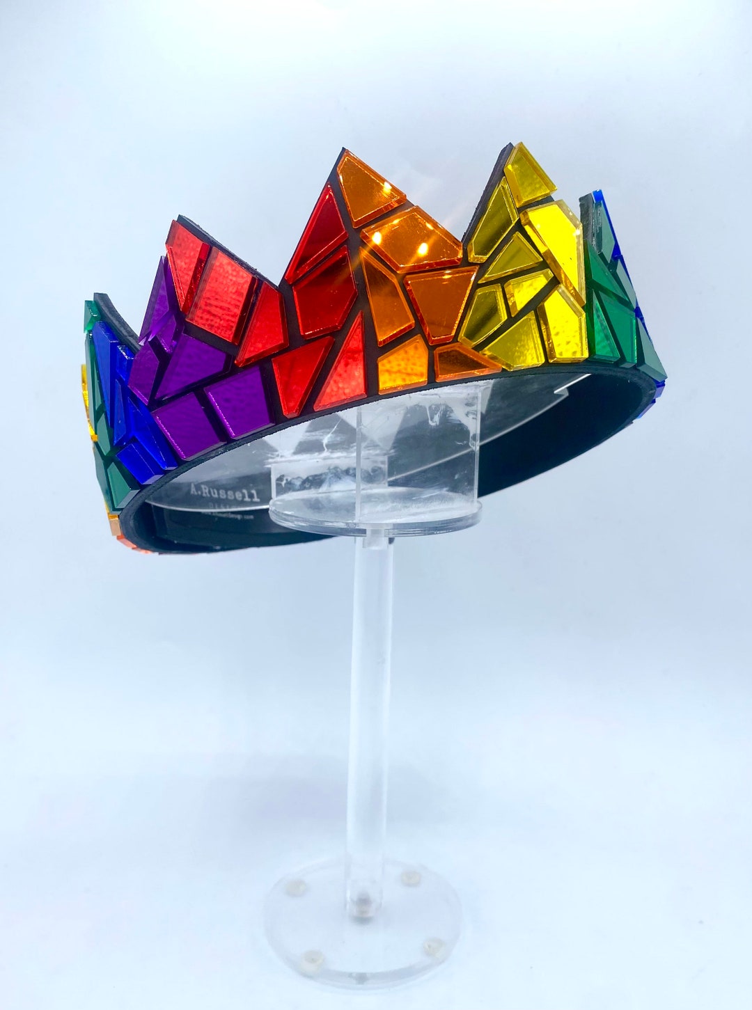 Rainbow Mirror Crown on Leather - Etsy