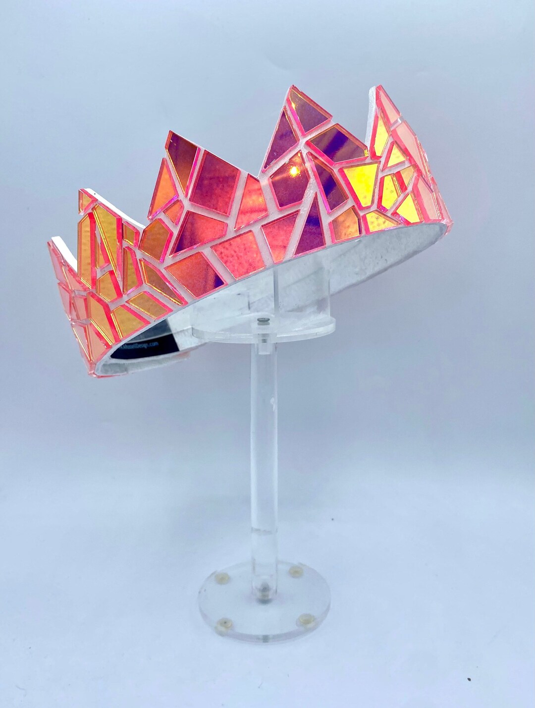 Holographic Neon Pink Mirror Crown on White Leather - Etsy