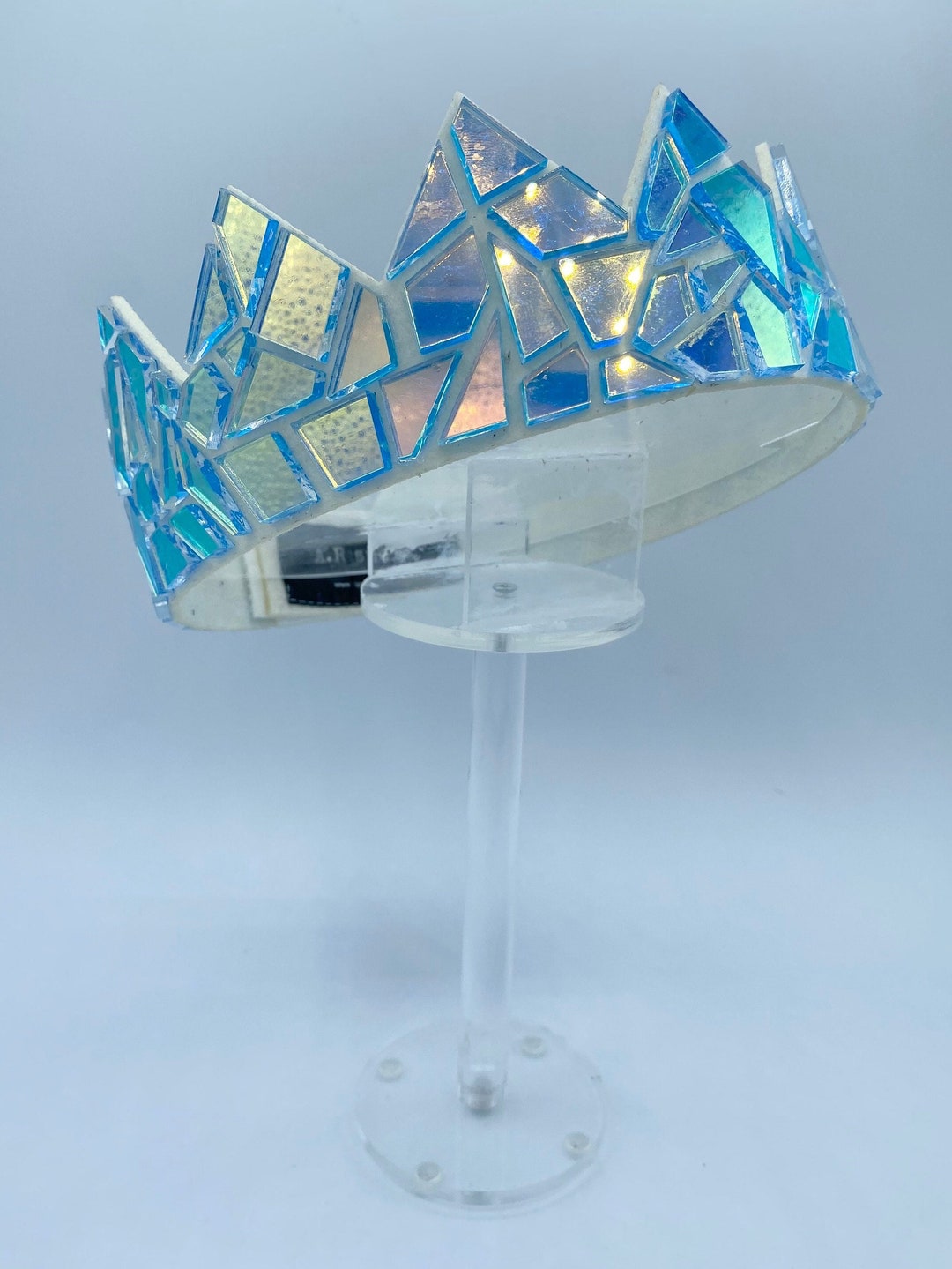 Iridescent Mirror Crown on White Leather - Etsy