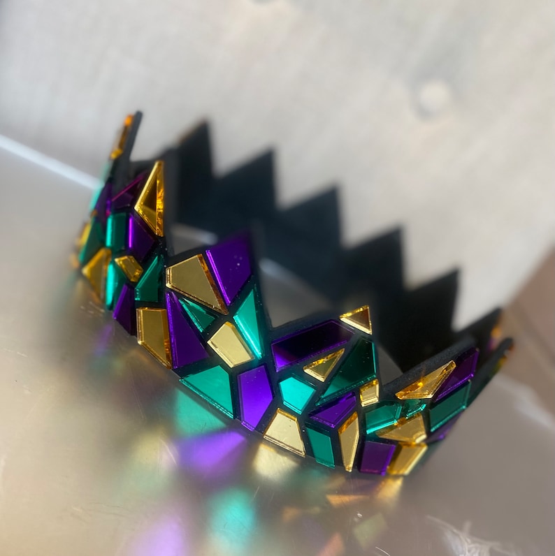 Mardi Gras Mirror Crown on Black Leather - Etsy