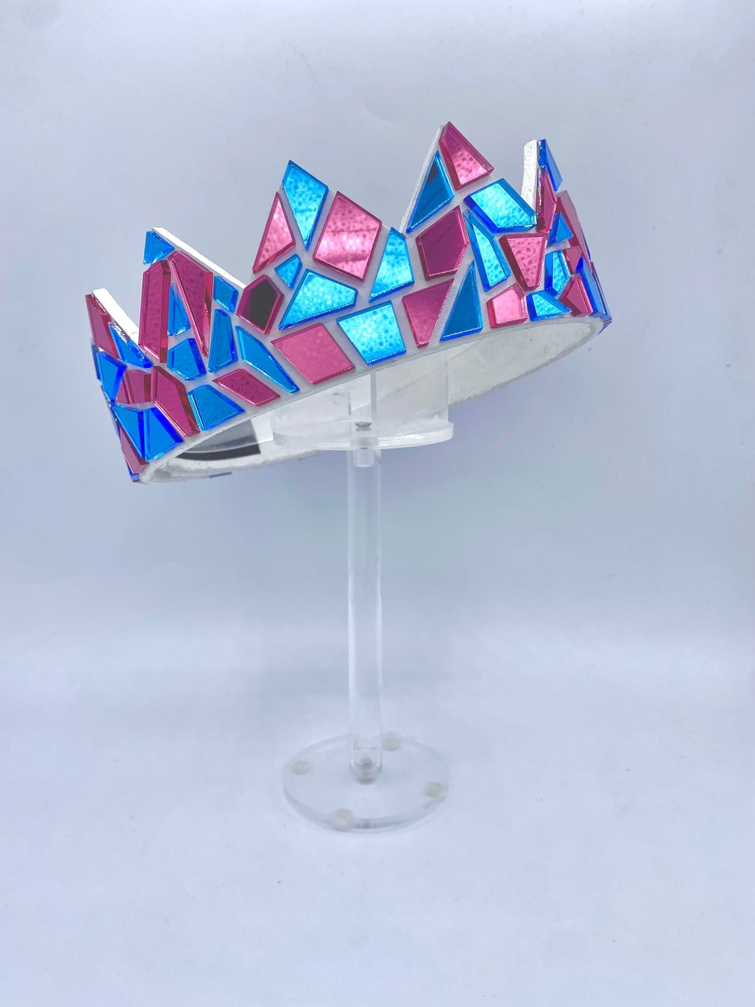 Light Blue and Pink Mirror Crown on White Leather (trans Pride) - Etsy