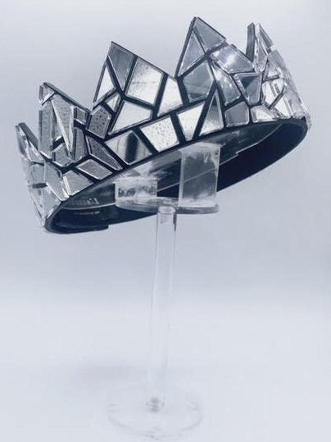 Silver Mirror Crown on Black Leather - Etsy