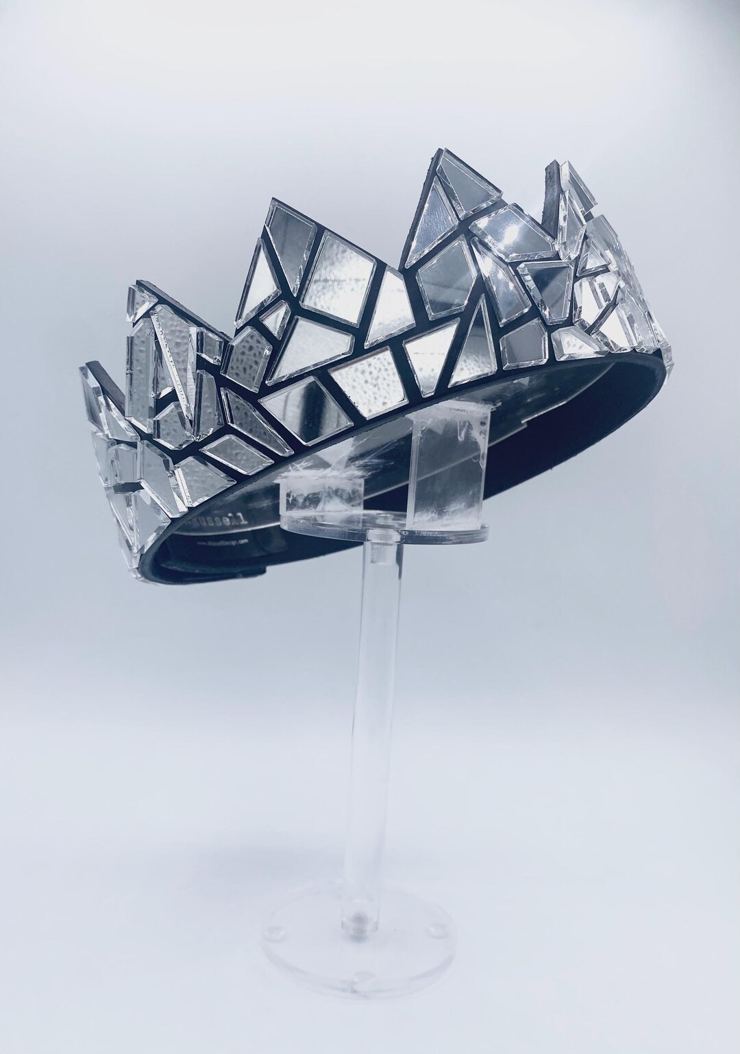 Silver Mirror Crown on Black Leather - Etsy