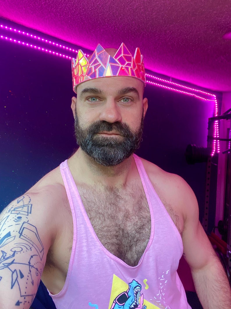 Holographic Neon Pink Mirror Crown on White Leather - Etsy
