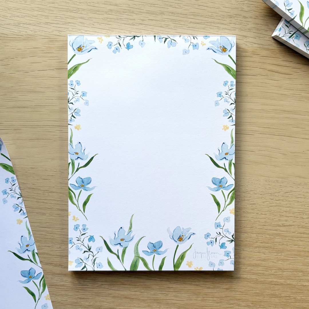Forget Me Not Memo Notepad | Painted Blue Floral B6 Notepad Perfect for ...