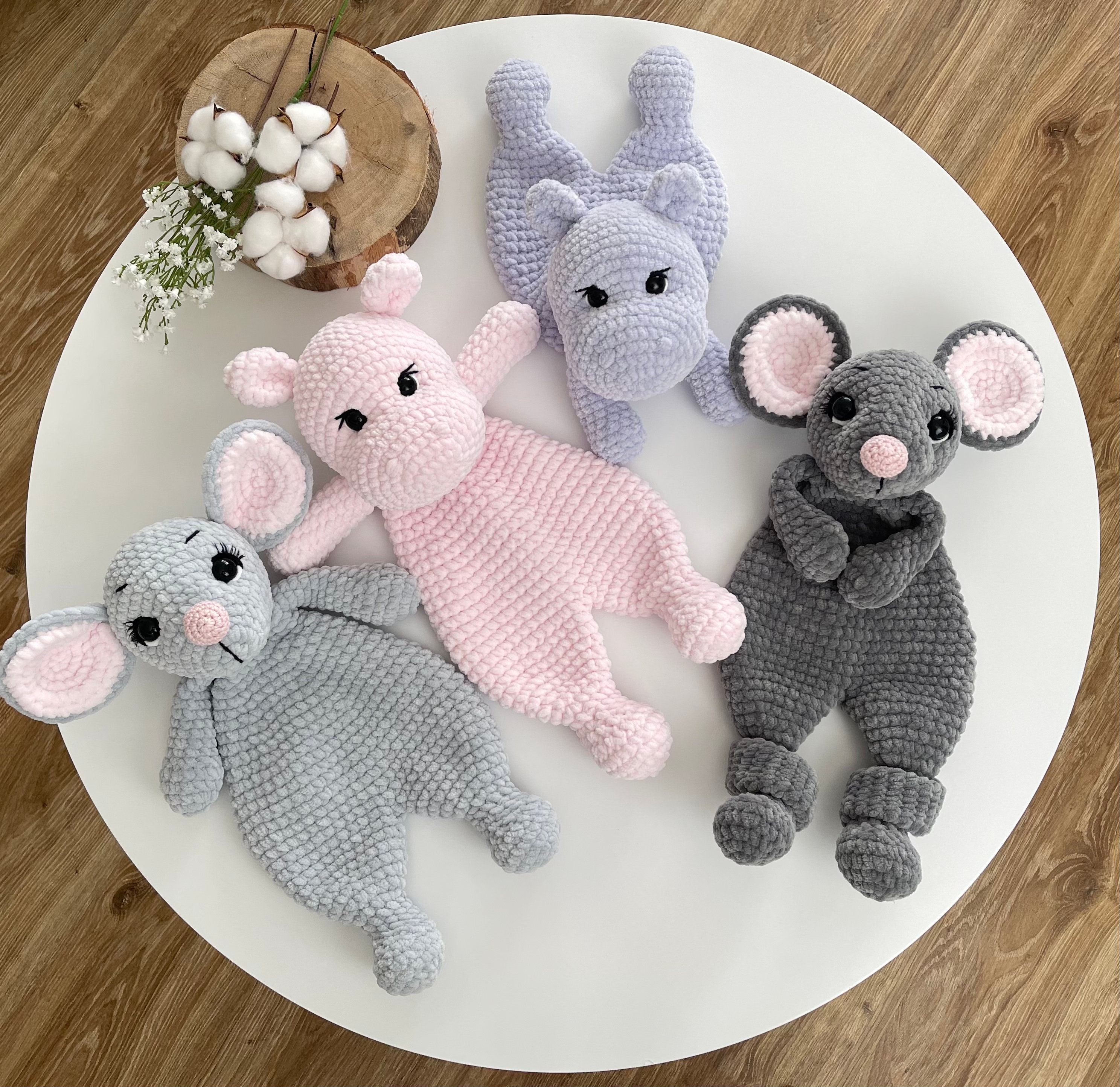 Crochet Mouse & Hippo Snuggler Pattern Set: Amigurumi Lovey (PDF ...