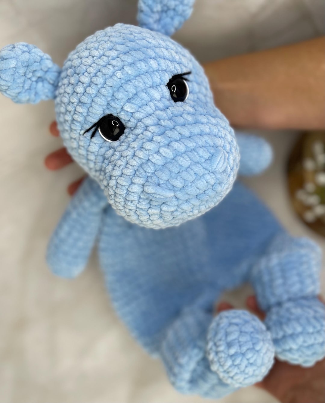Crochet Hippo Snuggler Pattern, Amigurumi Hippopotamus Lovey, Chenille ...