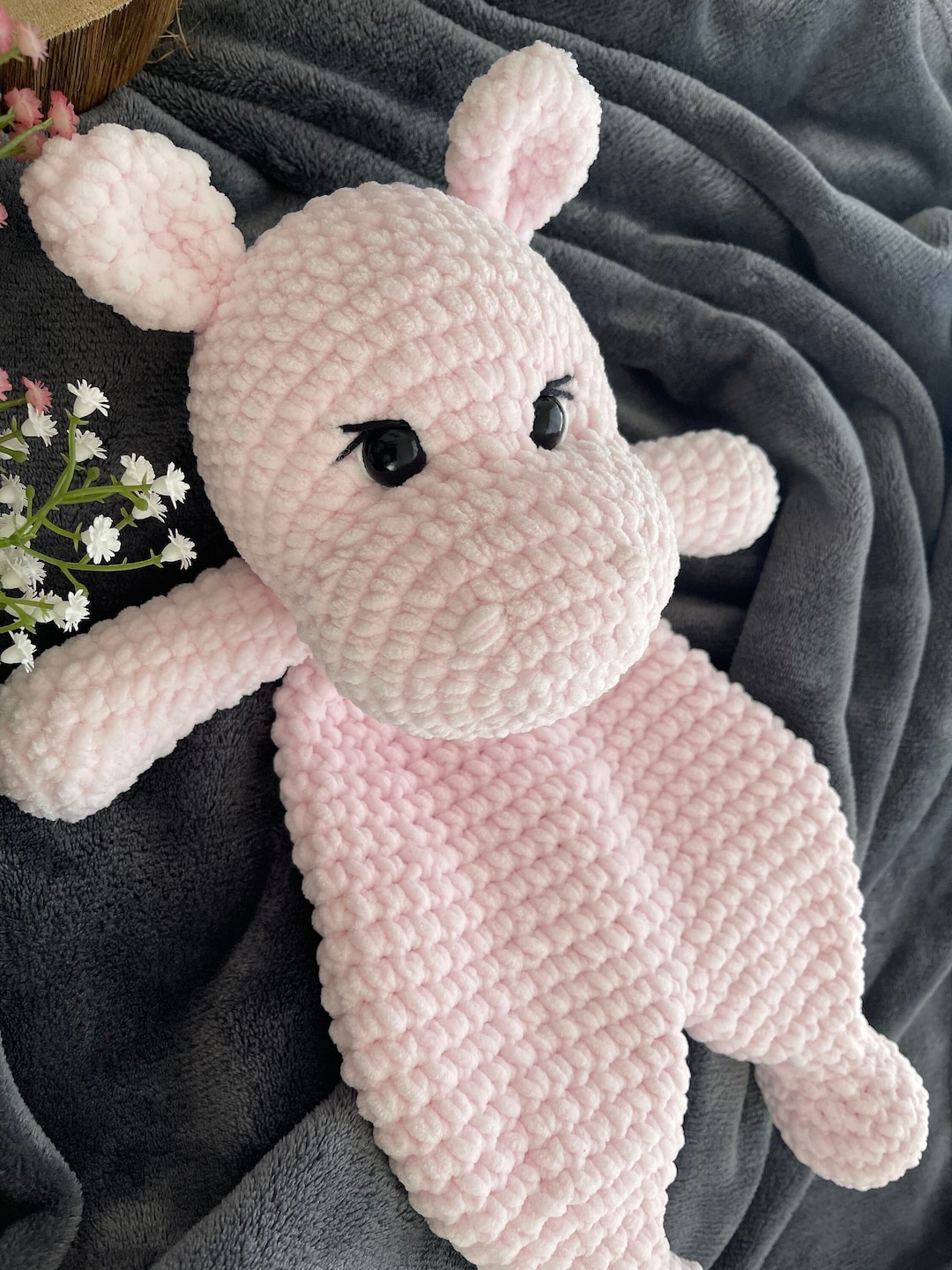 Crochet Hippo Snuggler Pattern: Chenille Plush Lovey (PDF Download) - Etsy