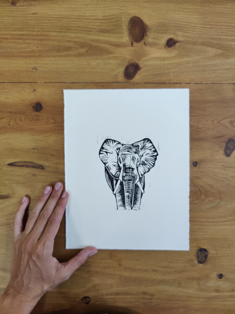 Elephant Linocut Print - Etsy