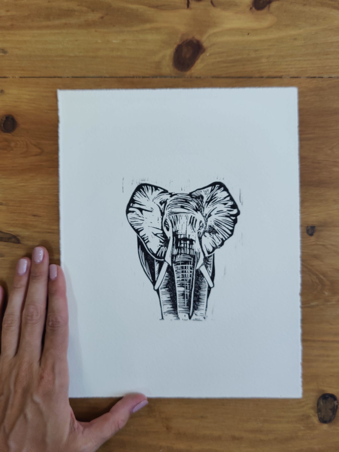 Elephant Linocut Print - Etsy
