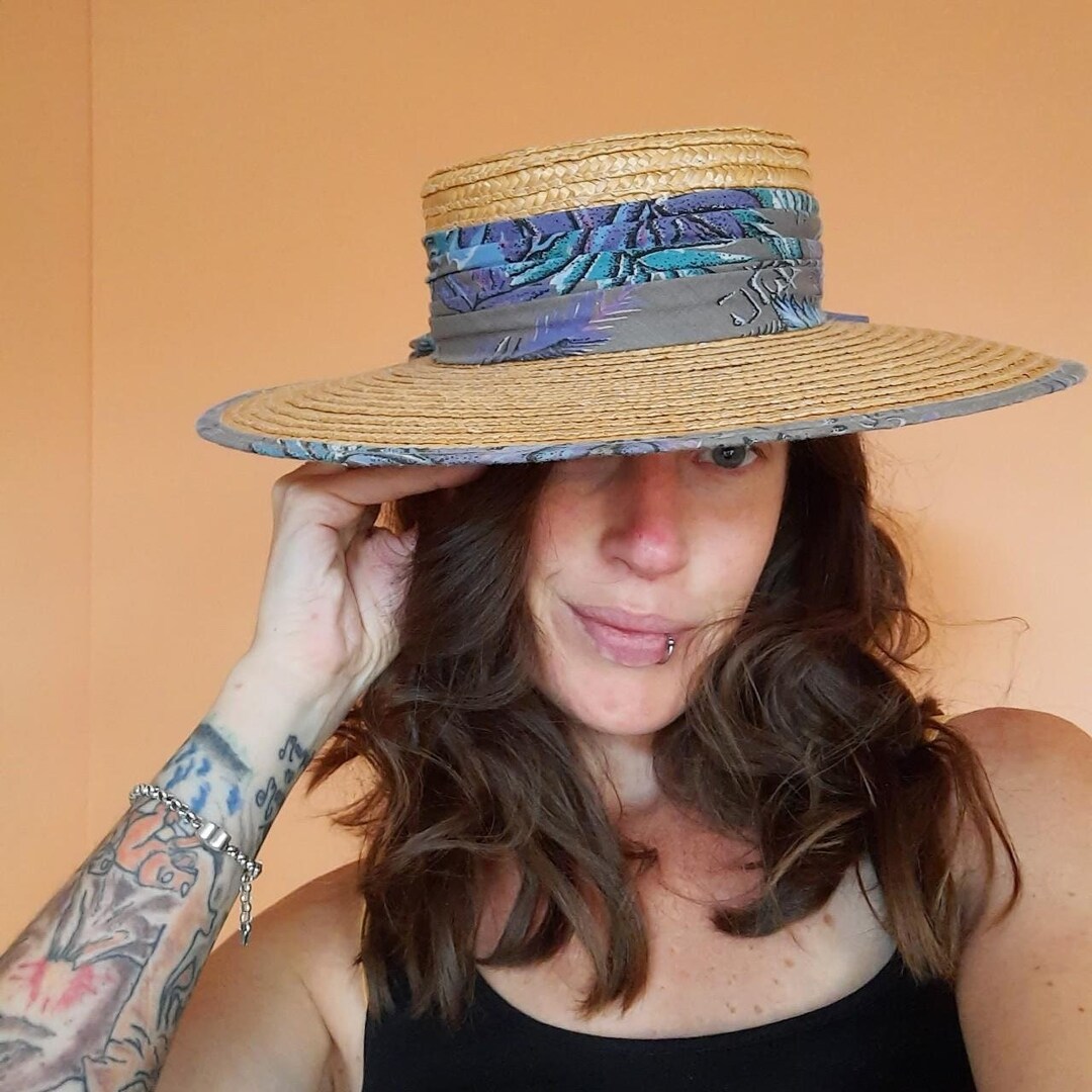 80s Vintage School Girl Straw Hat With Fabric Bow - Etsy