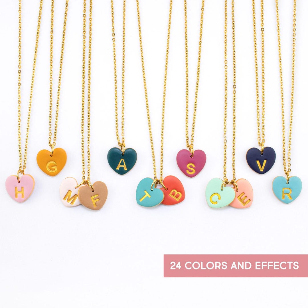Handmade Heart Initial Necklace | Customizable in 24 Colors | Romantic ...