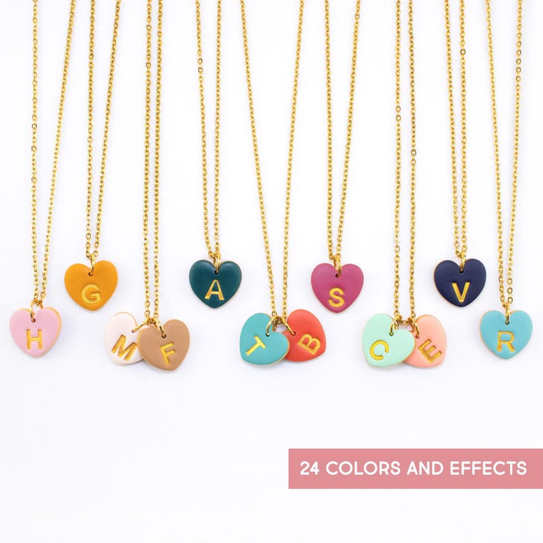 Handmade Heart Initial Necklace | Customizable in 24 Colors | Romantic ...
