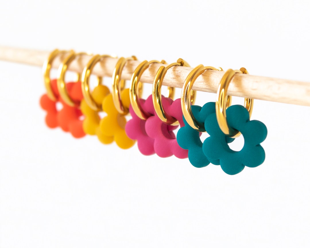 Spring Charm Hoop Earrings | Mix & Match Earrings Set | 18k Hoop Flower ...