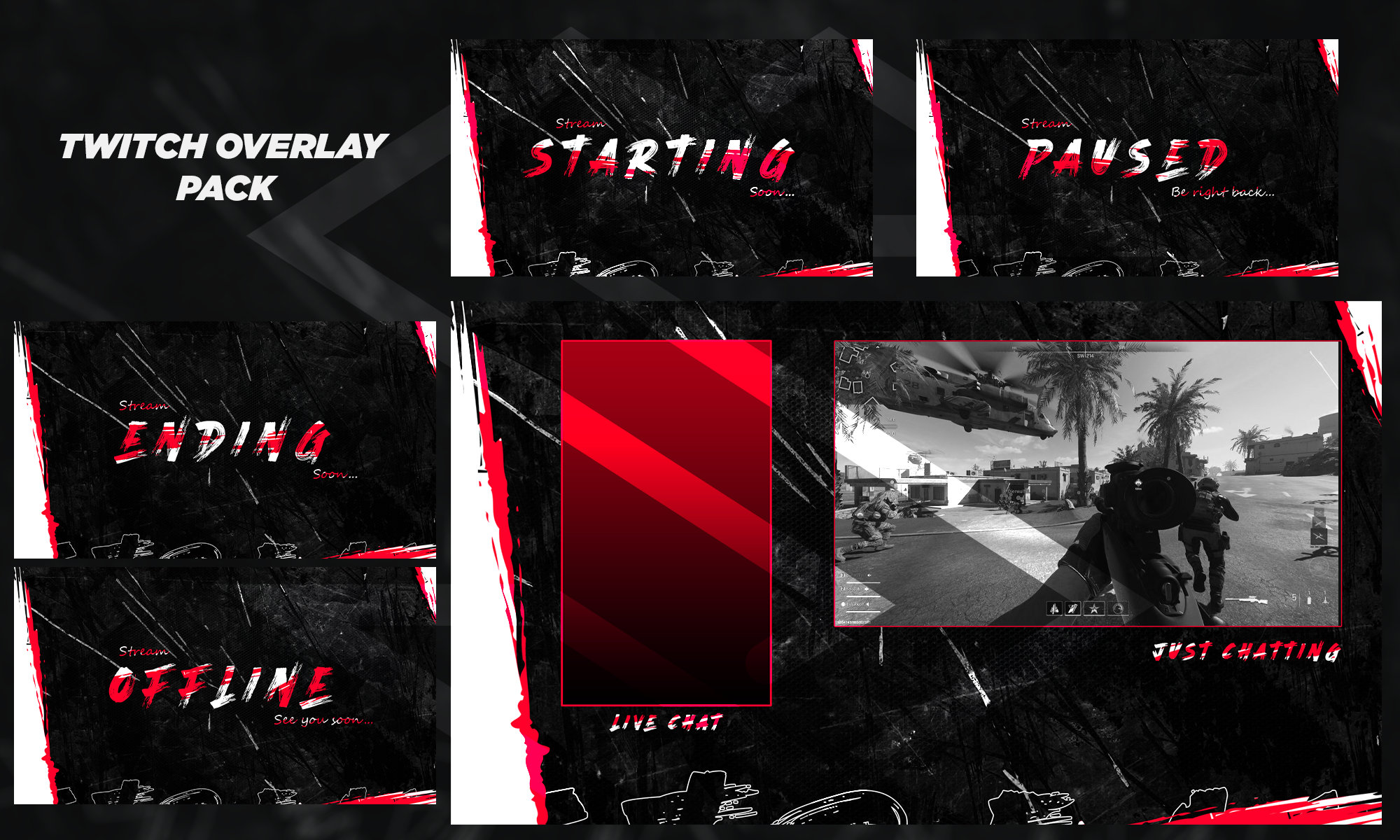 Twitch Overlay Pack | Red Grunge Twitch Pack | Instant Download - Etsy