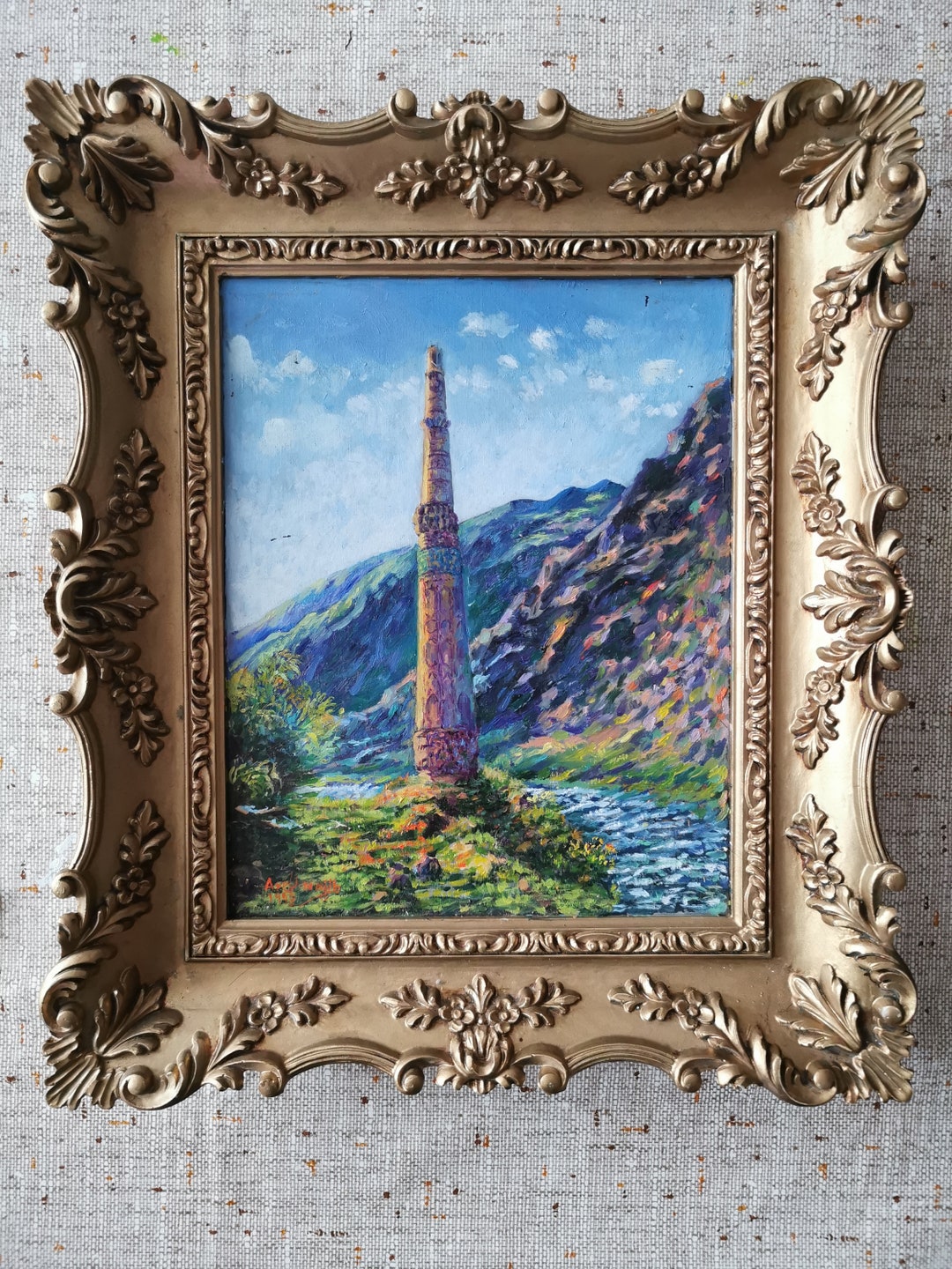 Minaret of Jam, Original Oil Painting on Wood by Mohammad Aref Najib - Etsy