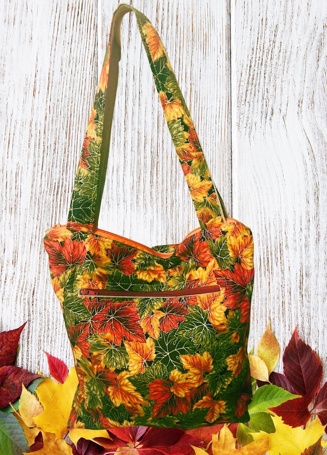 Autumn Leaves Tote Bag With Zipper and Front Pocket Multi - Etsy