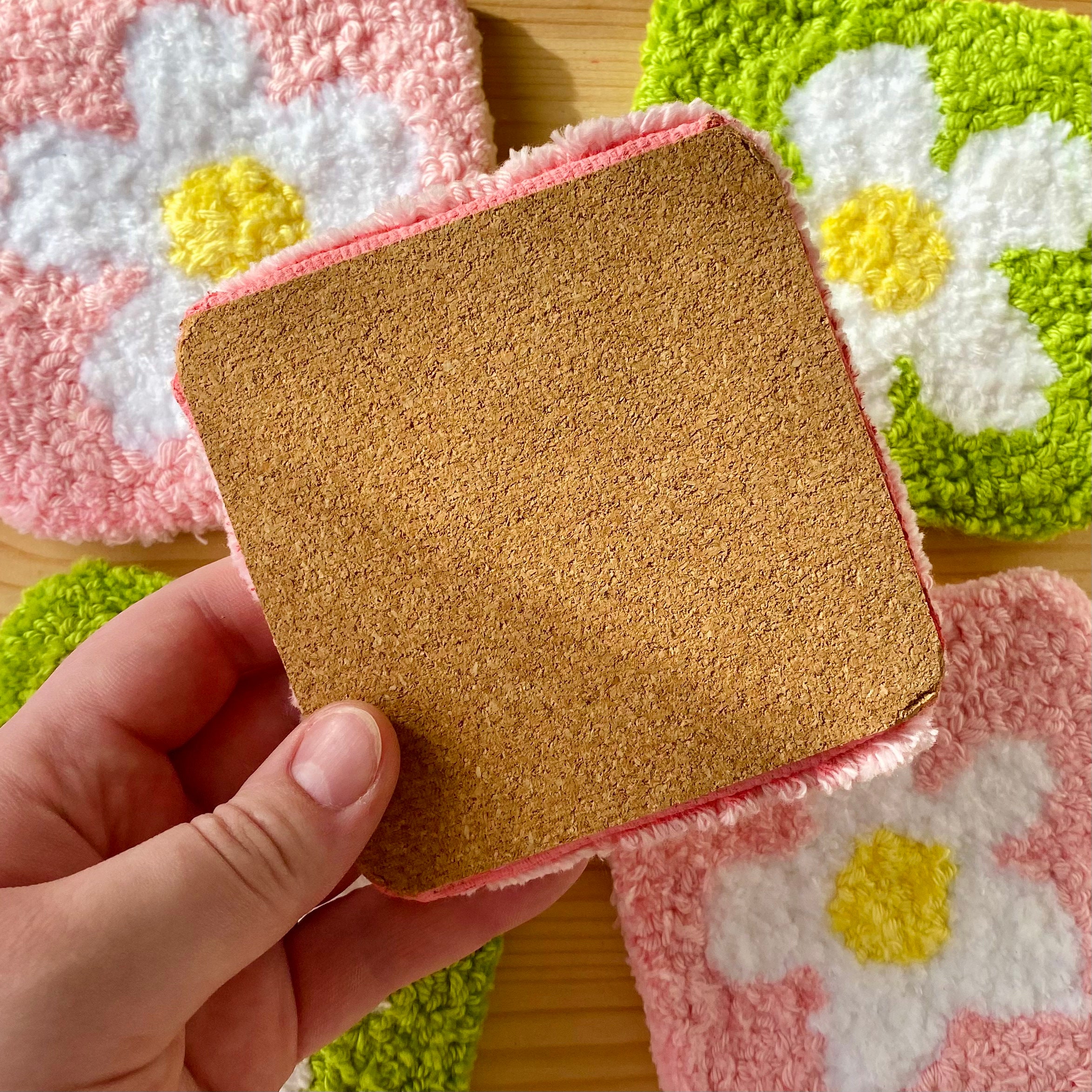 Pastel Daisy Fuzzy Coasters Cute Flower Danish Pastel | Etsy