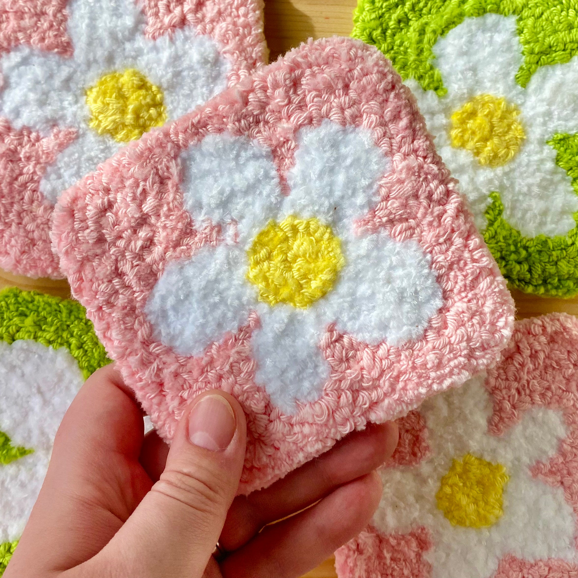 Pastel Daisy Fuzzy Coasters Cute Flower Danish Pastel | Etsy
