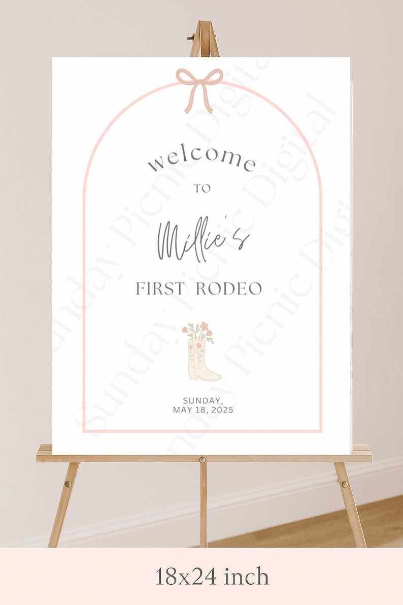 Editable First Rodeo Birthday Welcome Sign | Girl Western Cowgirl Party ...