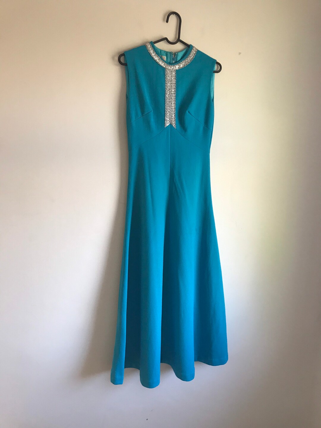 1960s Blue Maxi Dress With Silver Trim, by Richard Shops. - Etsy