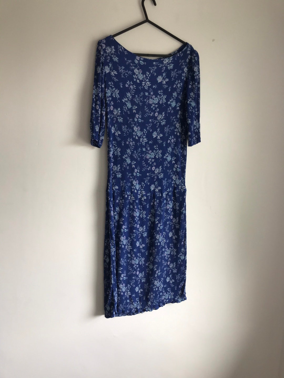 Robe Midi Floral Bleu des Années 1990 par Minx - Etsy France