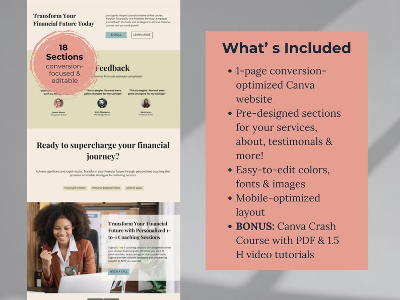 Canva Website Template Financial Coach Template Canva Coaching Homepage ...