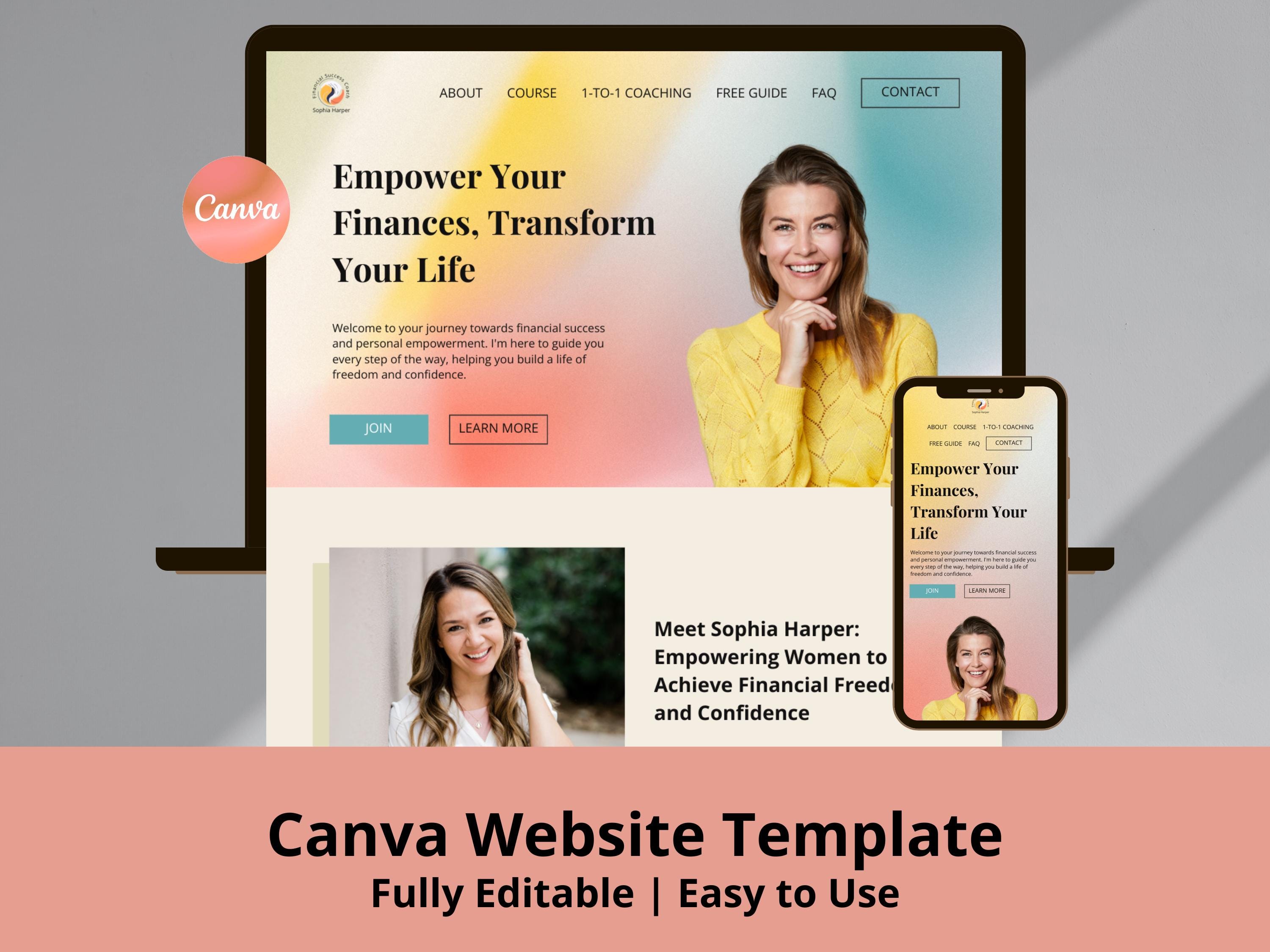 Canva Website Template Financial Coach Template Canva Coaching Homepage Life Coach Sales Page ...