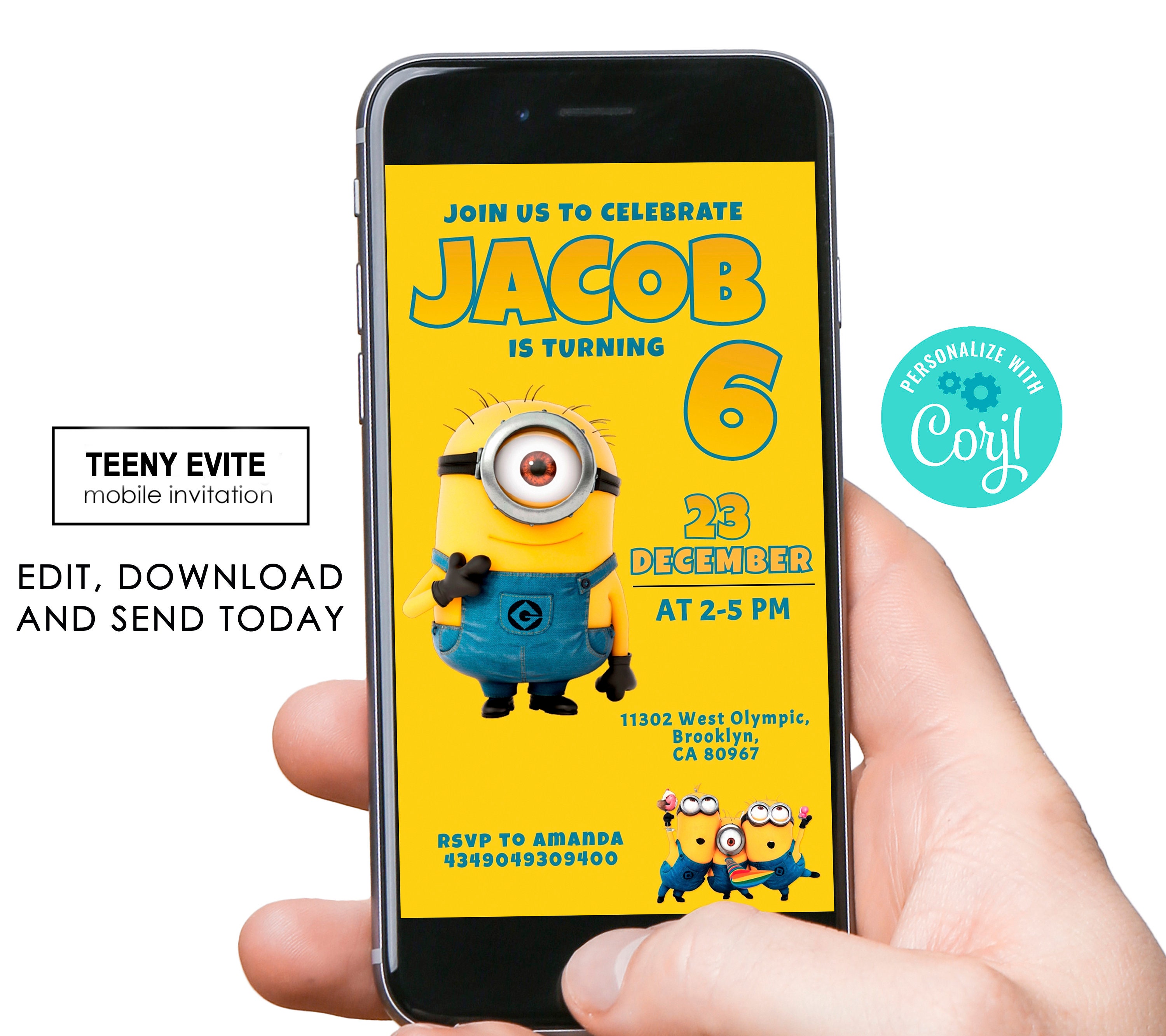 Paper Editable digital invite Birthday invite card Electronic ...