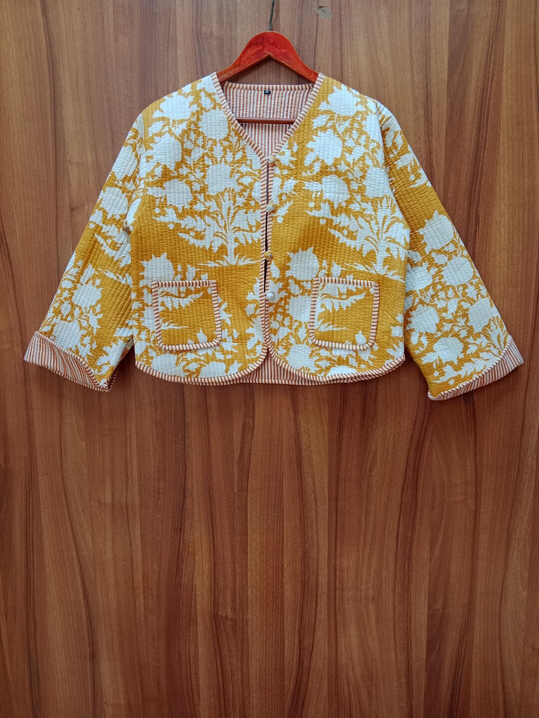Block Print Cotton Quilted Jacket: Reversible Floral Kantha Coat - Etsy