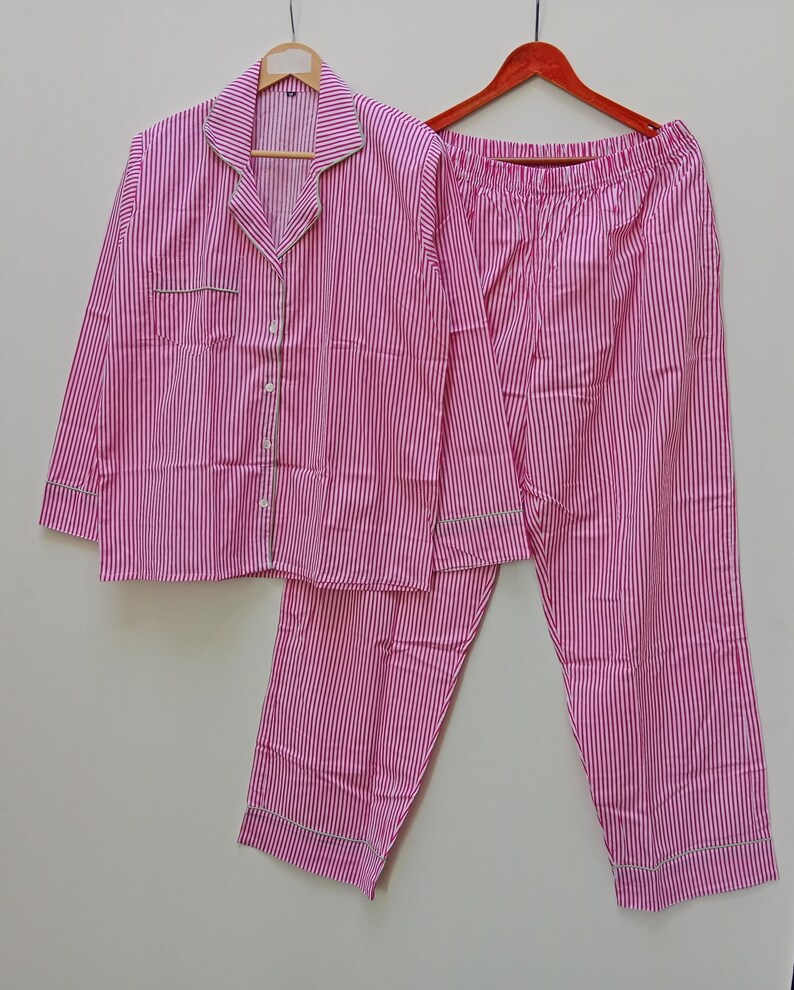 Pink Striped Cotton Pajama Set: Indian Print Women's Lounge Wear - Etsy