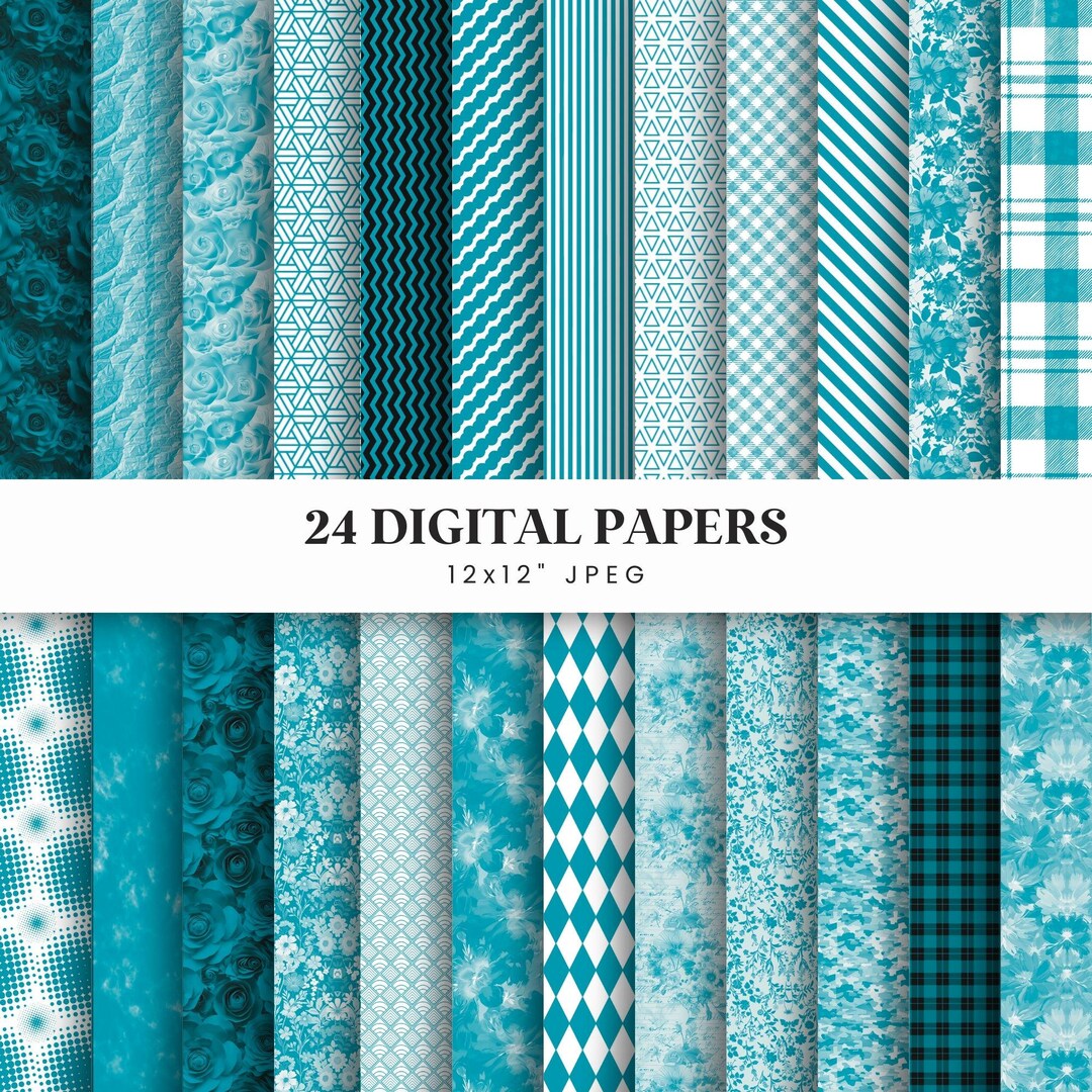Teal Digital Paper Bundle - Etsy