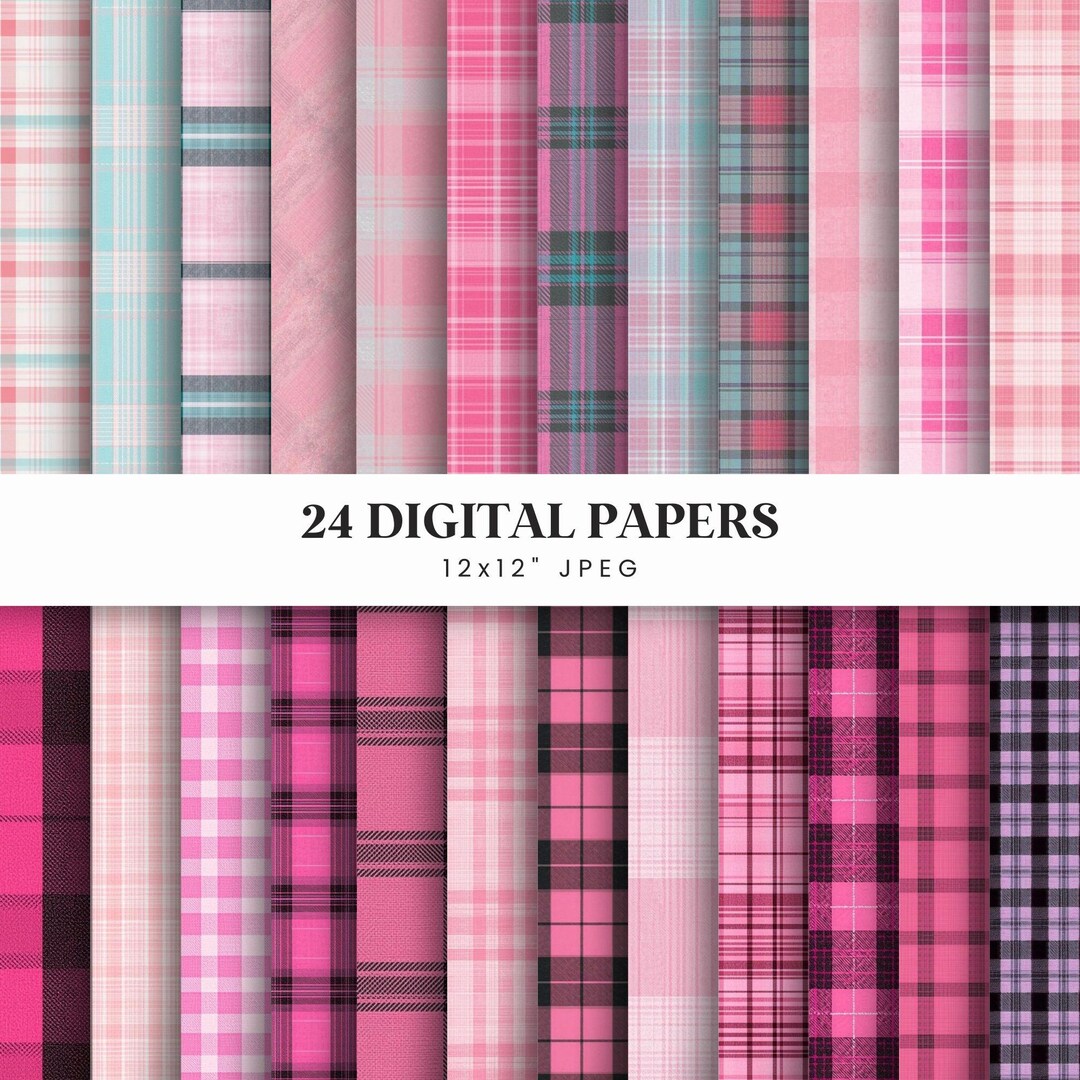Pink Plaid Digital Paper - Etsy