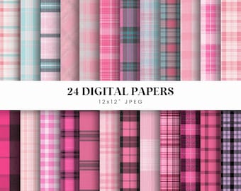 Pink & Green Preppy Plaid Digital Paper (PNG) - Etsy