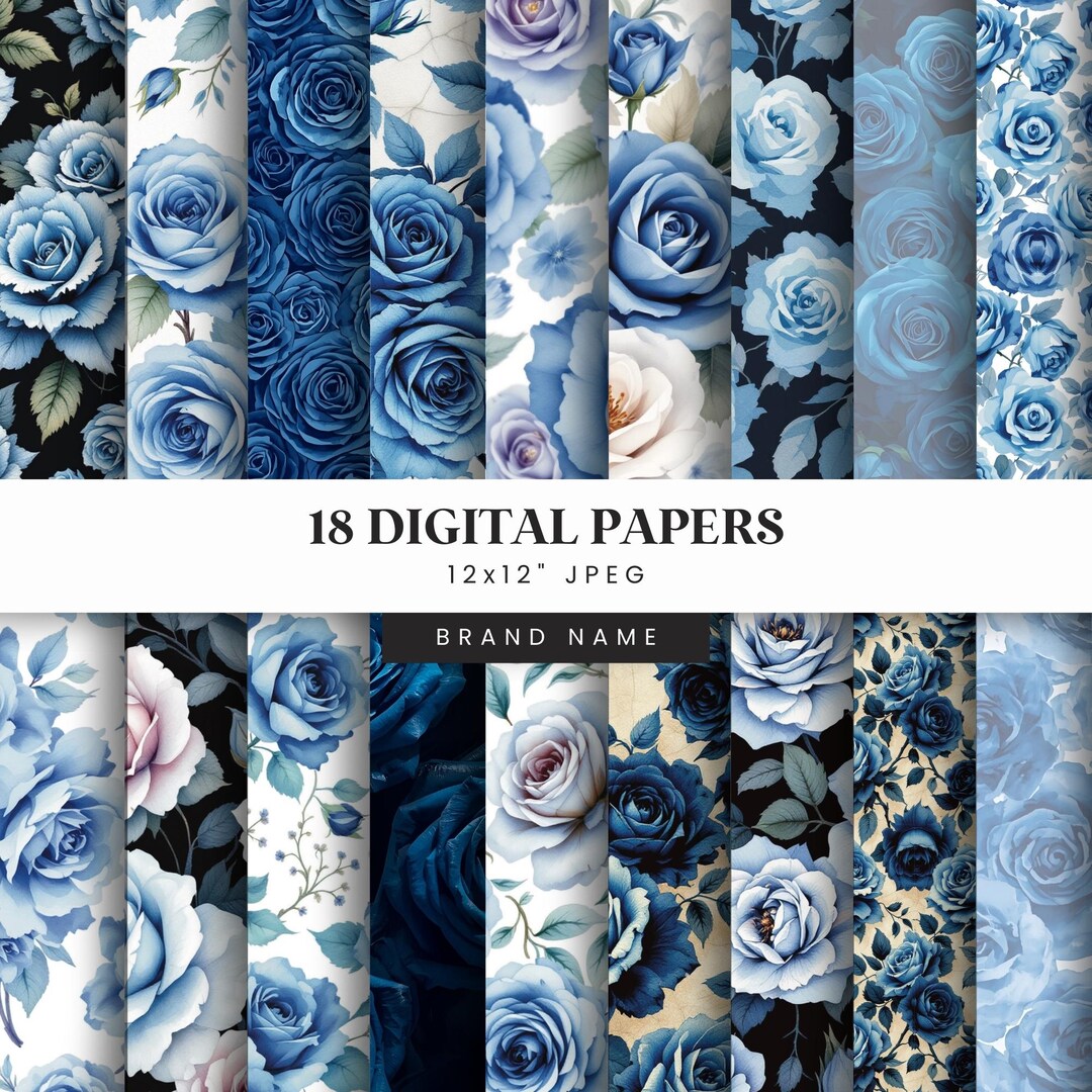 Blue Roses Digital Paper - Etsy