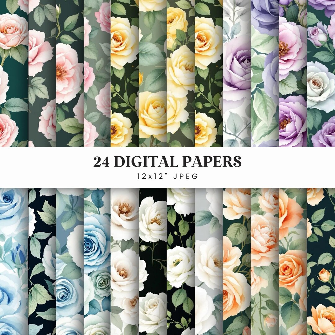 Rose Digital Paper Pack - Etsy