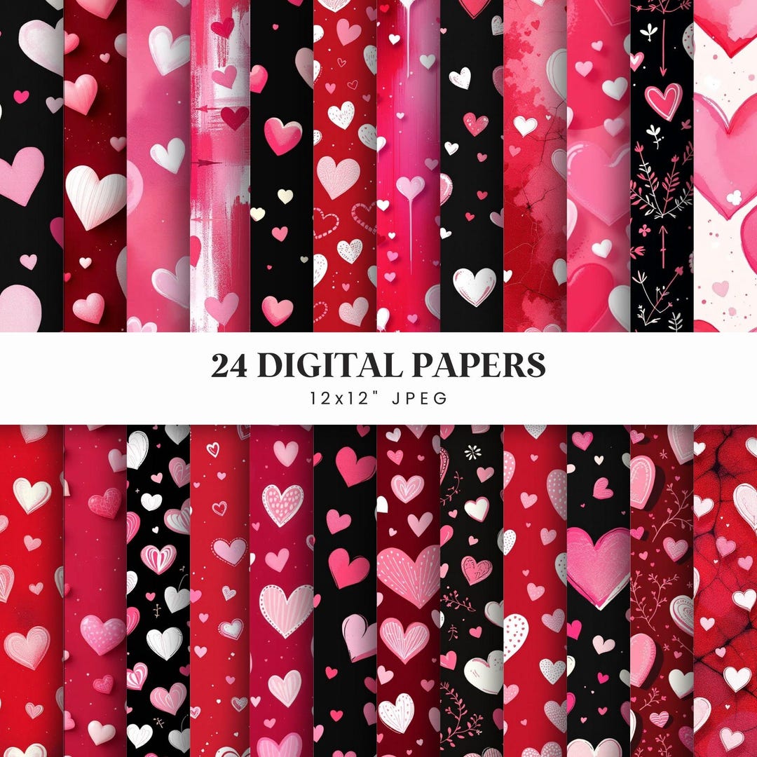 Valentine Digital Paper Pack - Etsy